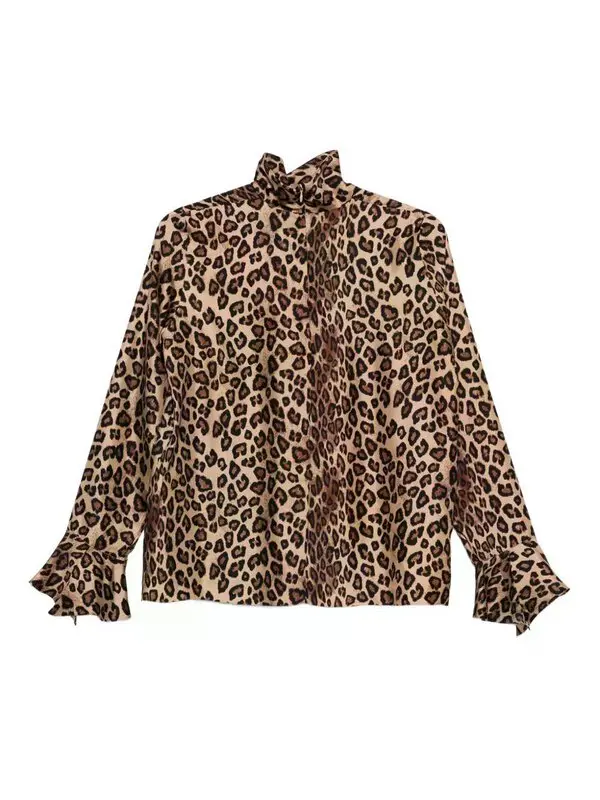 Alberto Biani Leopard-print Silk High-neck Blouse