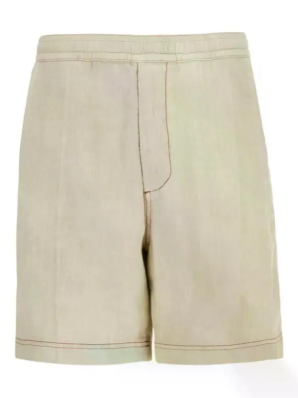 FERRAGAMO Elasticated Waistband Linen Blend Shorts With Flap Pockets - Neutrals