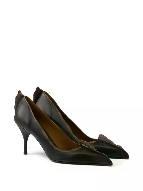 Prada 85mm Antiqued Leather Pointed-toe Pumps - Black