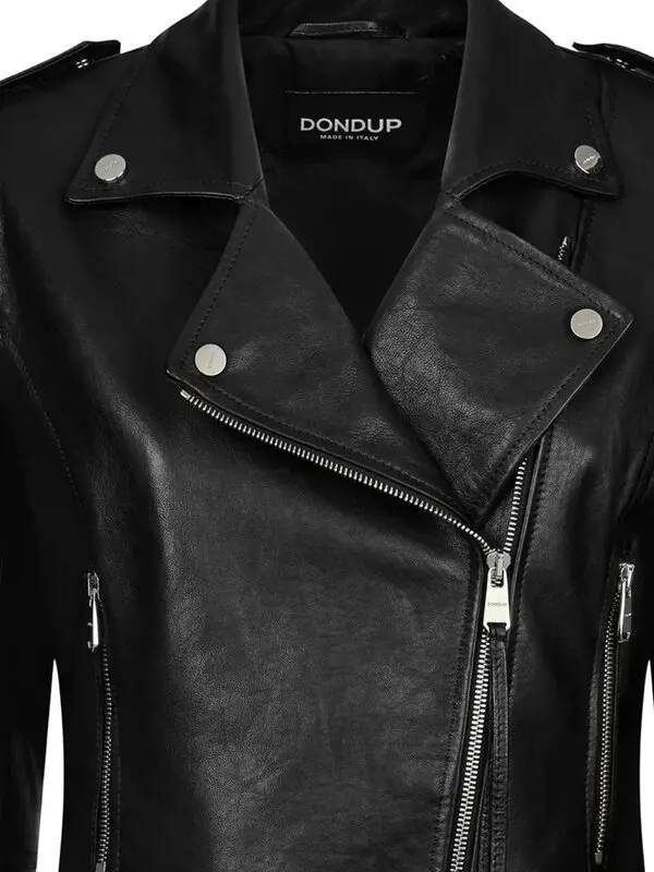 DONDUP Asymmetric Zip Leather Jacket - Black