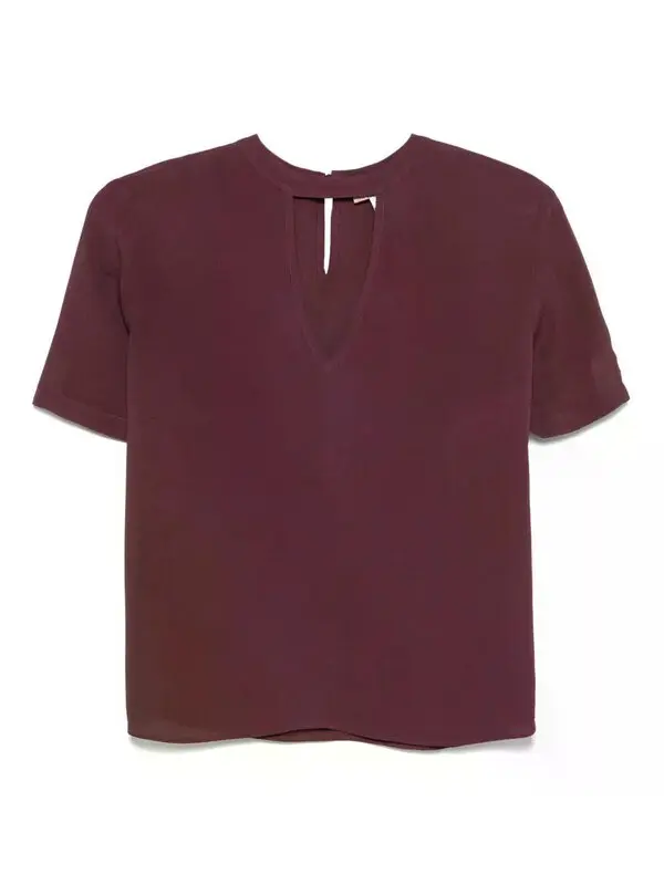 TWINSET Short Sleeve Keyhole Neck Top - Red