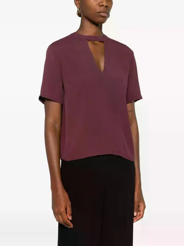 TWINSET Short Sleeve Keyhole Neck Top - Red