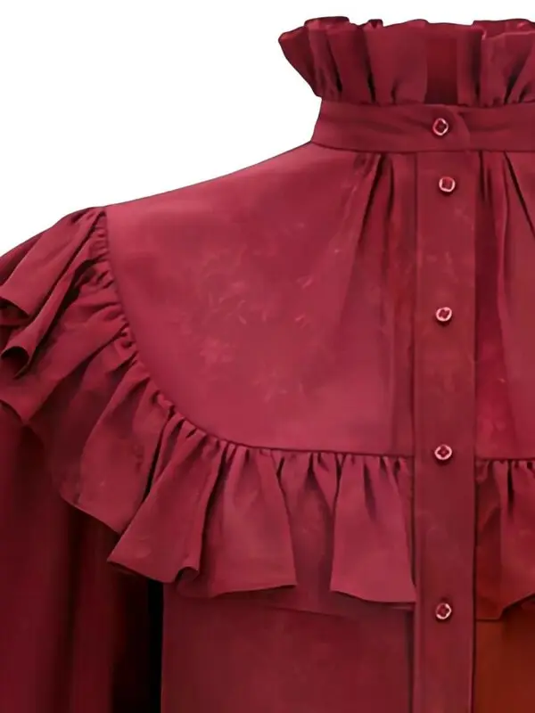 Saint Laurent Stand-collar Ruffled Blouse - Red