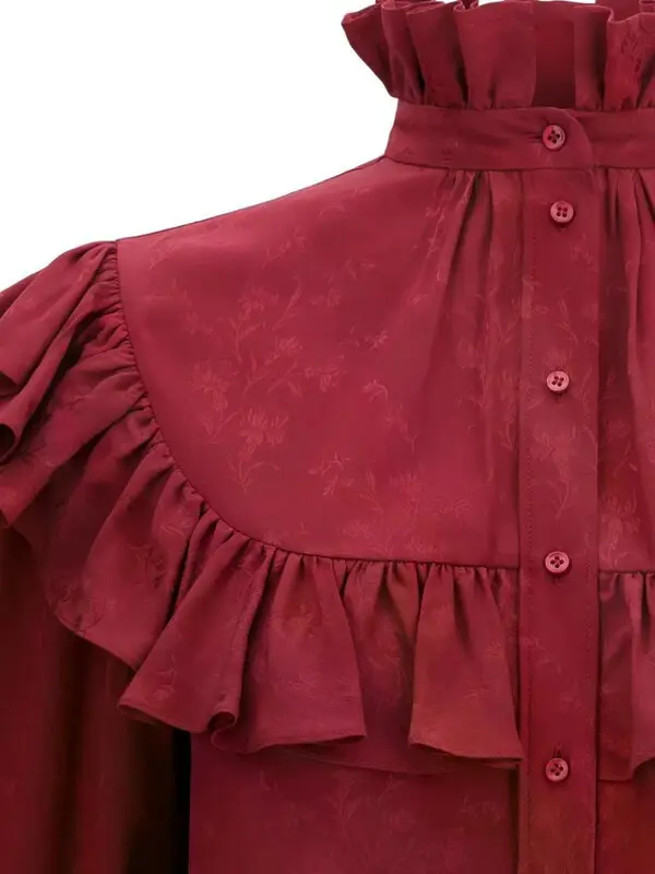 Saint Laurent Stand-collar Ruffled Blouse - Red