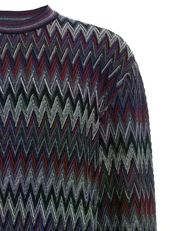 Missoni Zigzag Pattern Crew Neck Wool Sweater - Blue