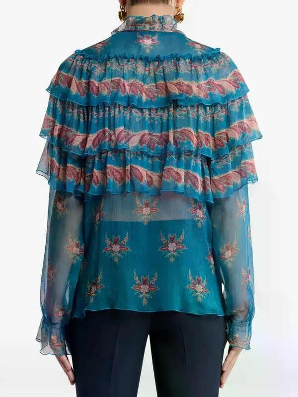 Etro Silk Blouse With Floral Print And Ruffle Detail