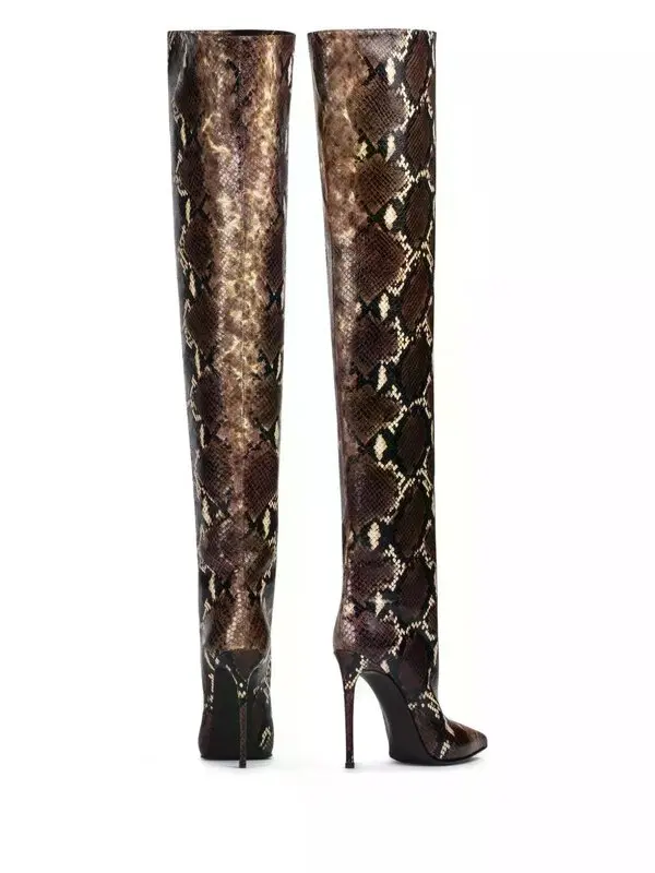 LE SILLA 120mm Snake-print Leather Boots