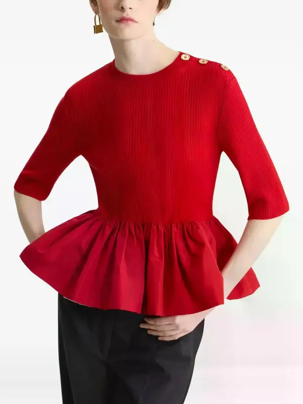 PATOU Ribbed Ruffle-hem Jumper - Red