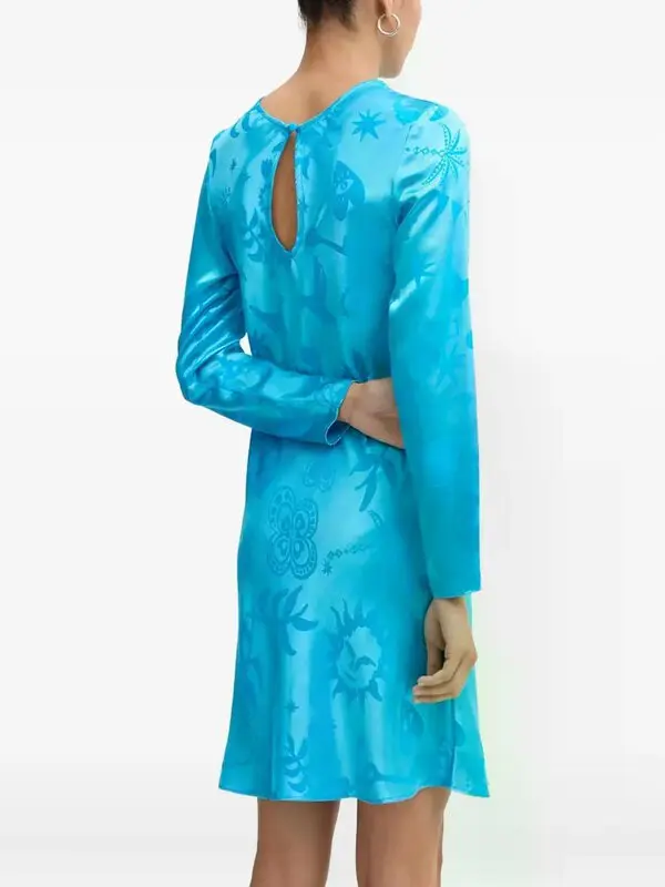 NEVER FULLY DRESSED Long-sleeve Printed Satin Dress