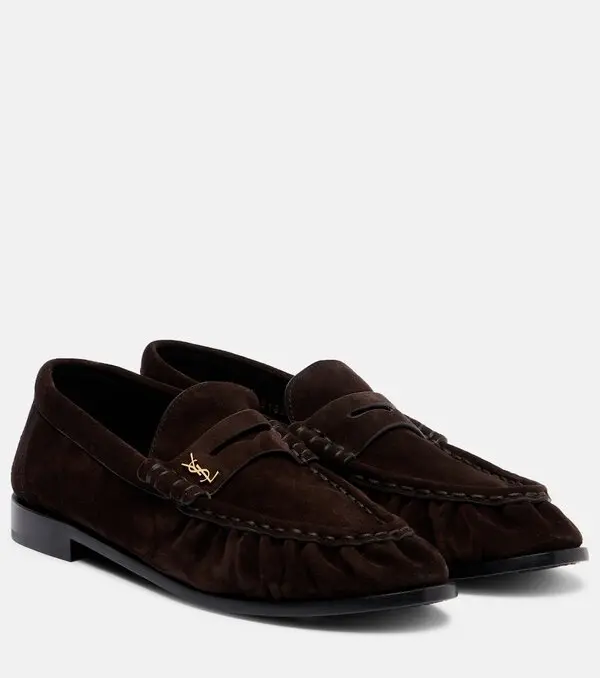 Saint Laurent Le Loafer Cassandre Suede Penny Loafers - Brown