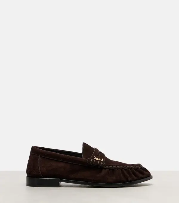 Saint Laurent Le Loafer Cassandre Suede Penny Loafers - Brown