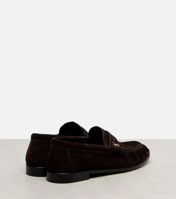 Saint Laurent Le Loafer Cassandre Suede Penny Loafers - Brown