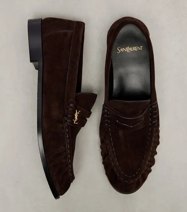 Saint Laurent Le Loafer Cassandre Suede Penny Loafers - Brown