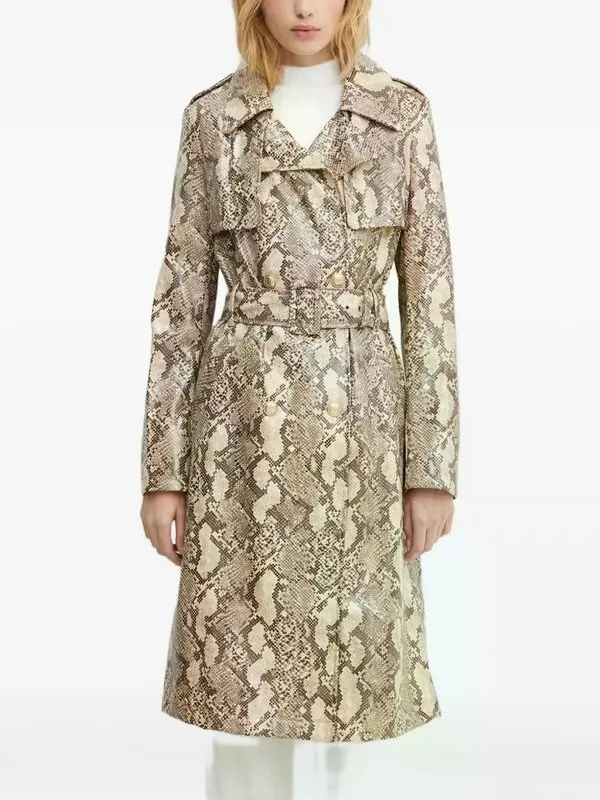 Guess Snakeskin-print Belted Trench Coat