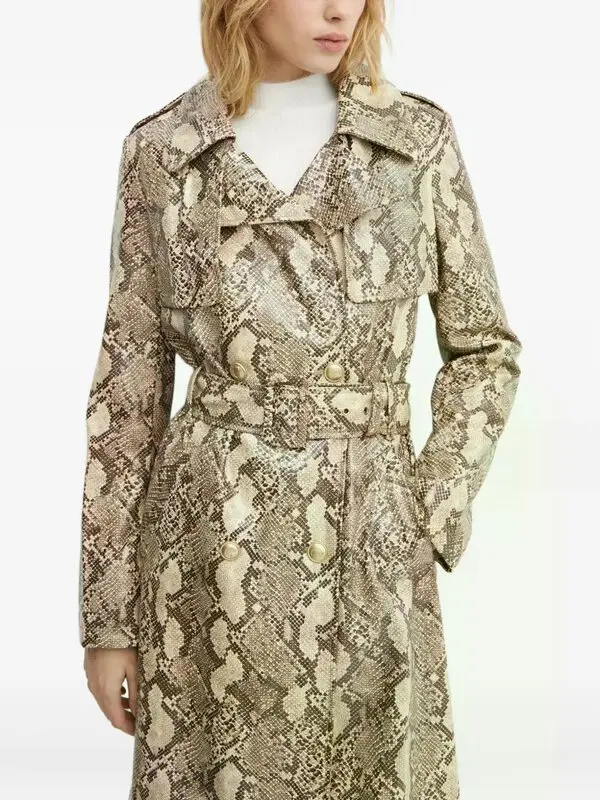 Guess Snakeskin-print Belted Trench Coat