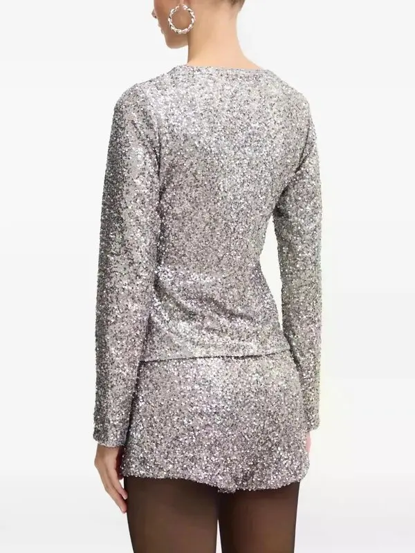NEVER FULLY DRESSED Sequin Embellished Button-down Top