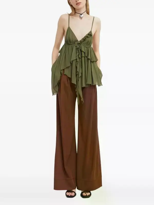 ANIYE BY Ruffled V-neck Asymmetric Top - Green
