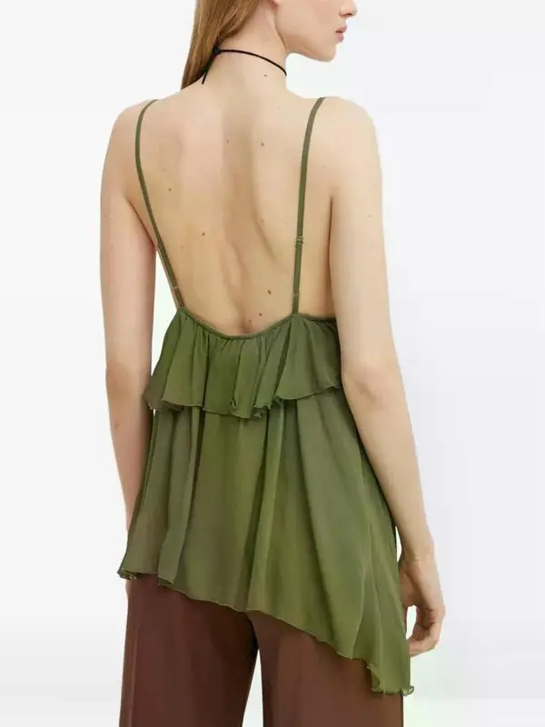 ANIYE BY Ruffled V-neck Asymmetric Top - Green