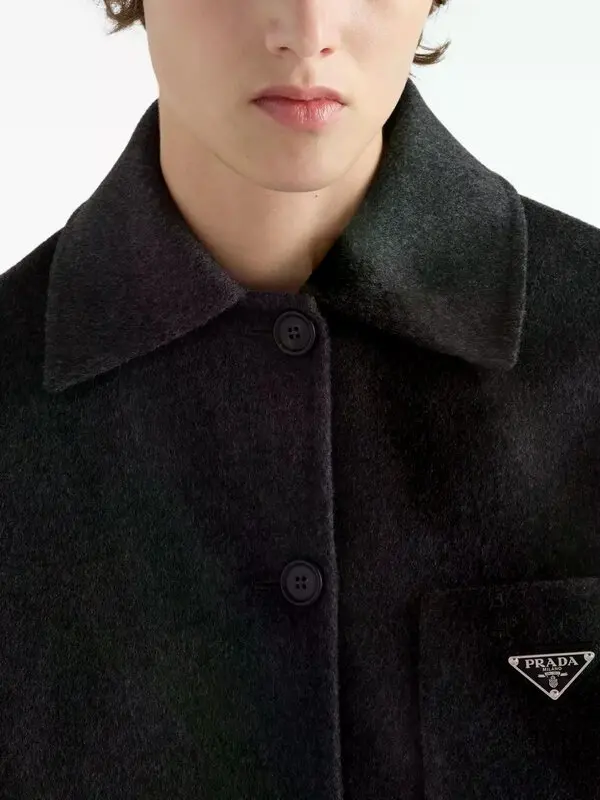 Prada Contrast Collar Buttoned Coat