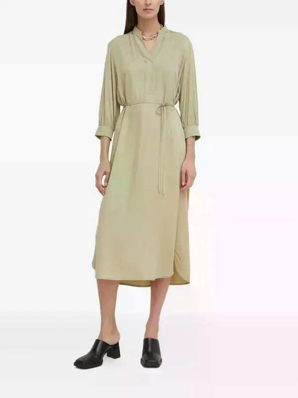 Marc O'polo Belted Midi Shirt Dress With V-neck And Three-quarter Sleeves