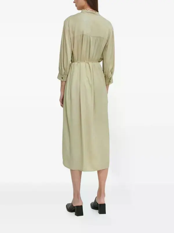 Marc O'polo Belted Midi Shirt Dress With V-neck And Three-quarter Sleeves