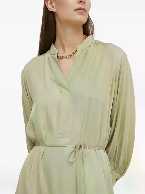Marc O'polo Belted Midi Shirt Dress With V-neck And Three-quarter Sleeves