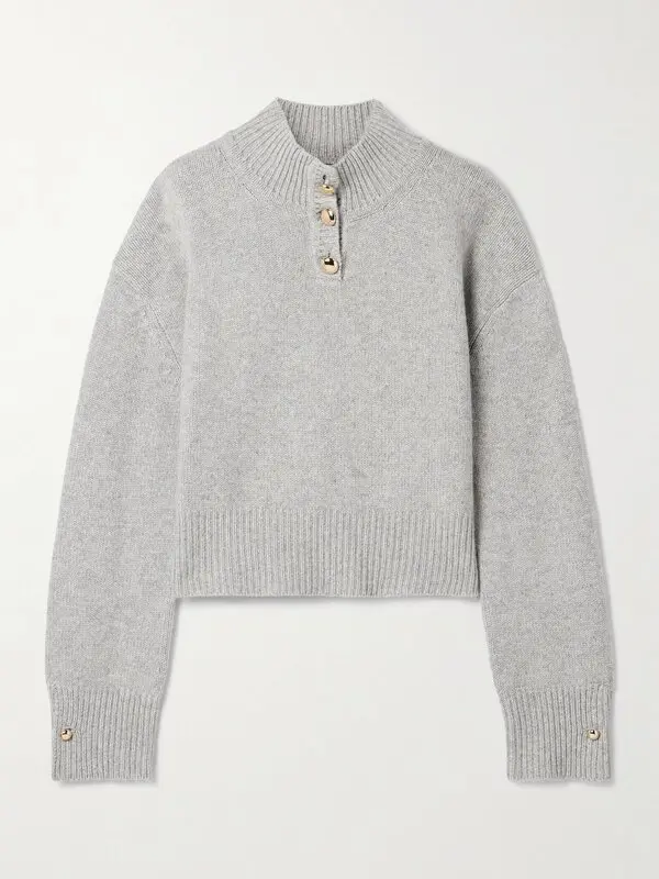 Brandon Maxwell The Rowe Cropped Button-detailed Recycled Cashmere Sweater - Gray
