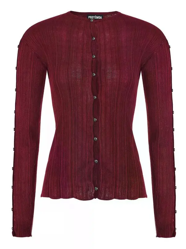 PROTÉMOA Ribbed Cardigan With Button Embellishments