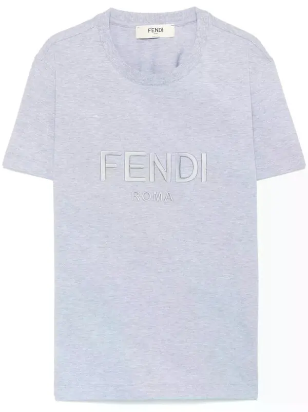 Fendi Logo Embroidered Crewneck T-shirt - Grey