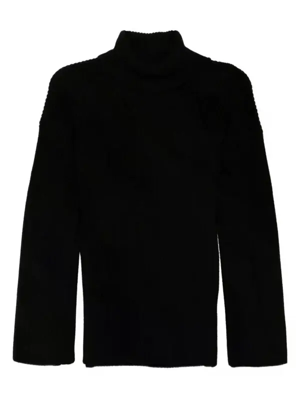 TOTEME Merino Wool Slit Sleeve Sweatshirt - Black