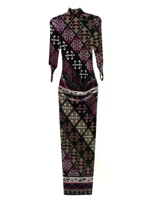 Burc Akyol Printed Velvet Maxi Dress - Blue