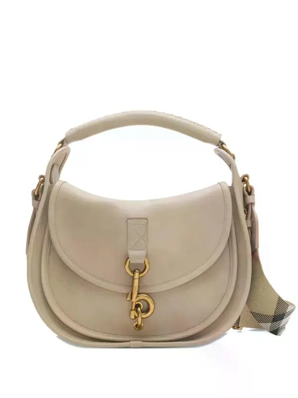 Burberry Small B Clip Messenger Bag In Grainy Calf Leather - Neutrals