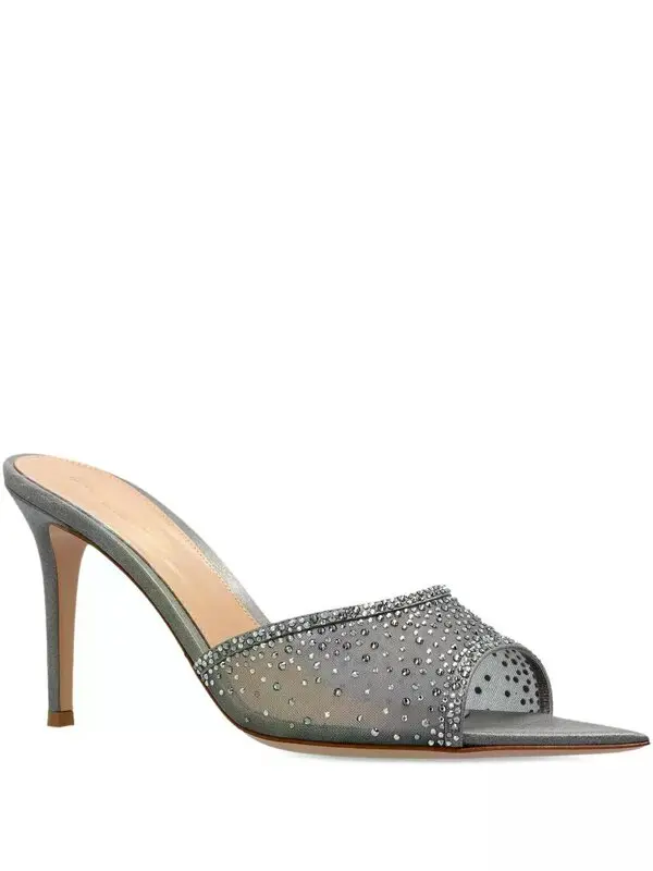GIANVITO ROSSI 85mm Rania Crystal-embellished Heeled Mules - Grey