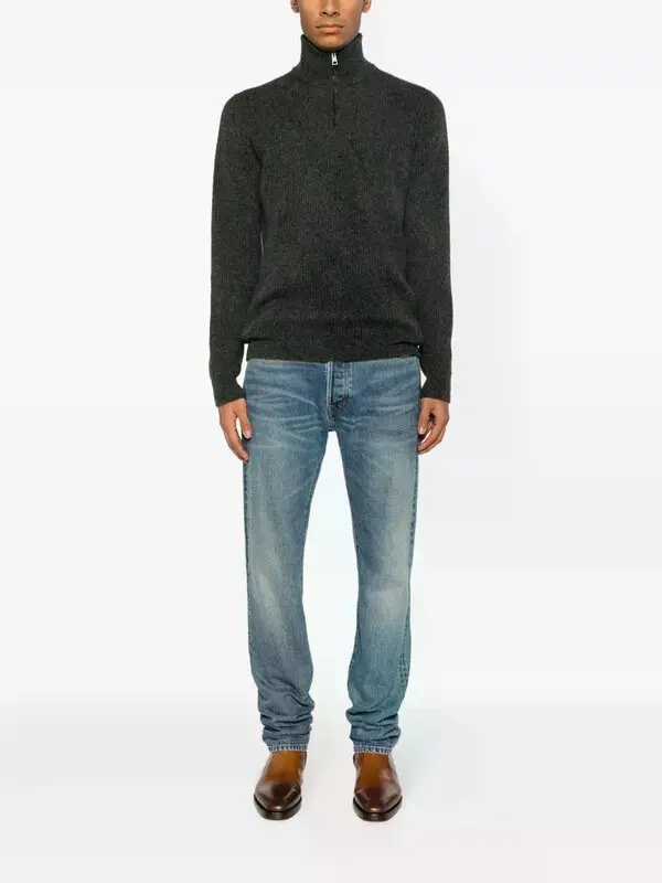 ROBERTO COLLINA Half-zip Ribbed-knit Jumper - Grey