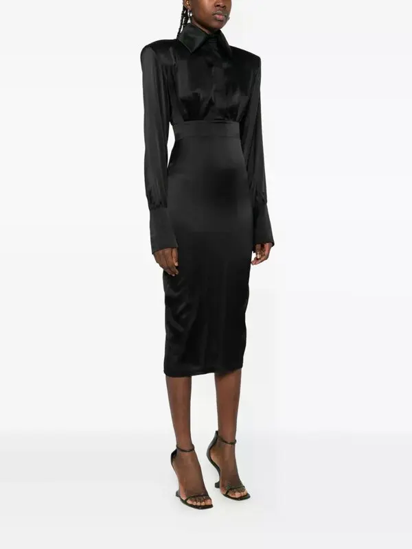 VESTIAIRE D'UN OISEAU LIBRE Silk Midi Dress With Padded Shoulders - Black