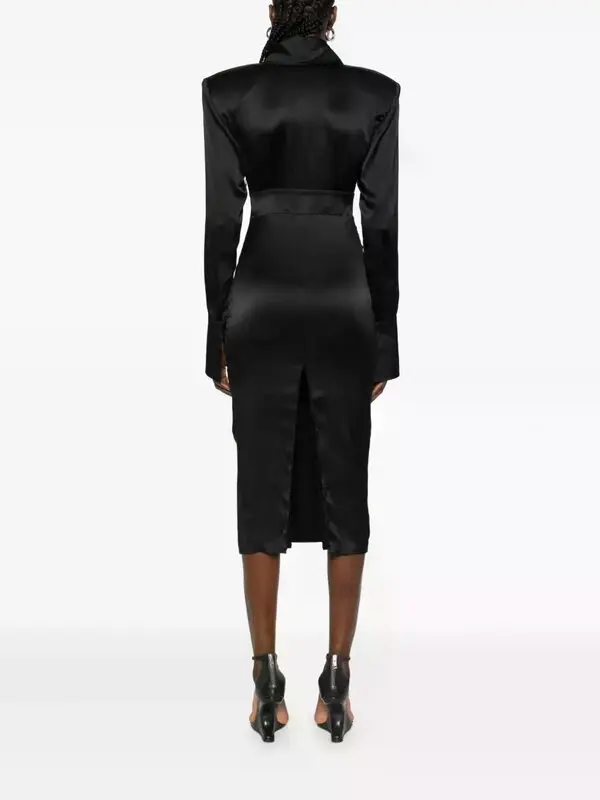 VESTIAIRE D'UN OISEAU LIBRE Silk Midi Dress With Padded Shoulders - Black