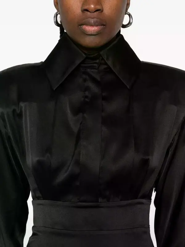 VESTIAIRE D'UN OISEAU LIBRE Silk Midi Dress With Padded Shoulders - Black