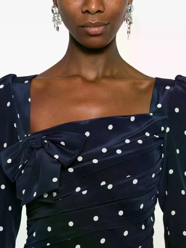 Alessandra Rich Navy Polka Dot Bow Detail Mini Dress