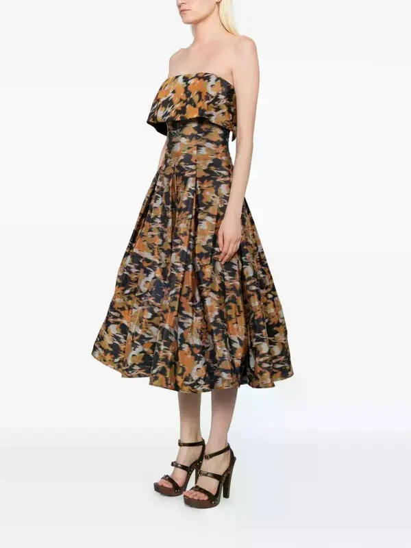 Amsale Printed Pleated Dress