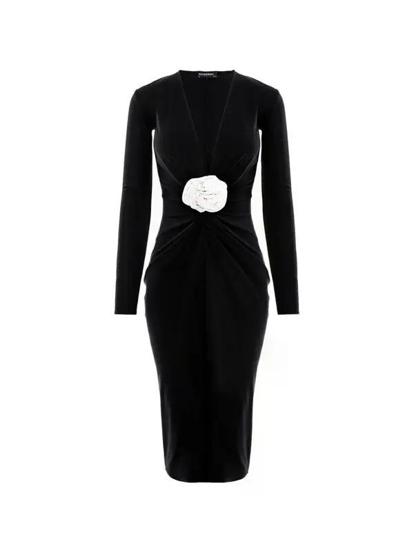 ROSERRY Mallorca Rose-embellished Twist-front Midi Dress - Black