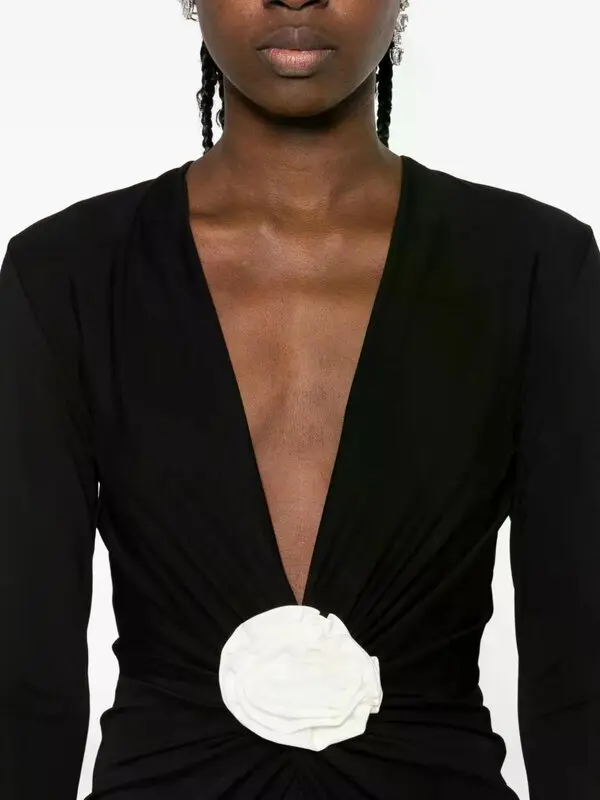 ROSERRY Mallorca Rose-embellished Twist-front Midi Dress - Black