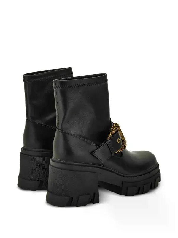 Versace Buckle Detail Block Heel Boots