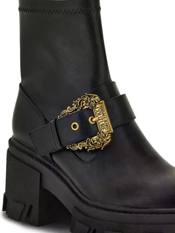 Versace Buckle Detail Block Heel Boots