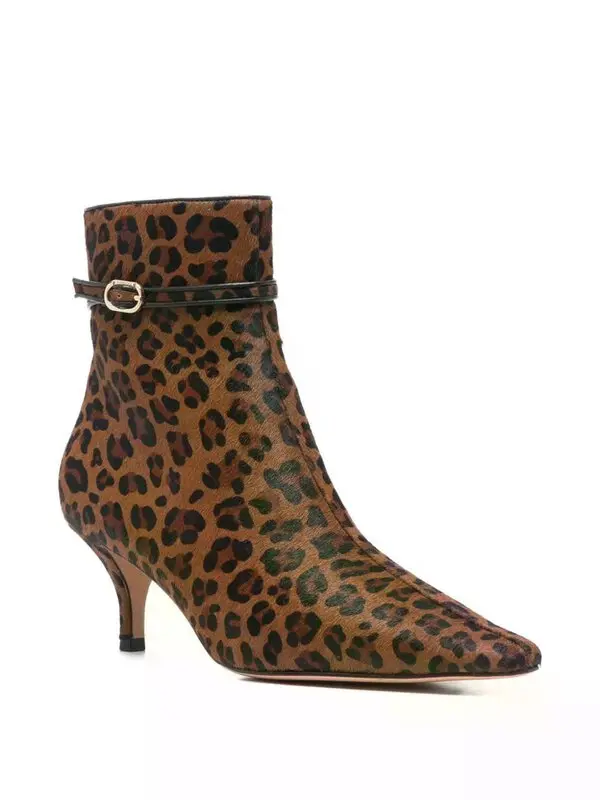 TWINSET Leopard Print Buckled Ankle Boots