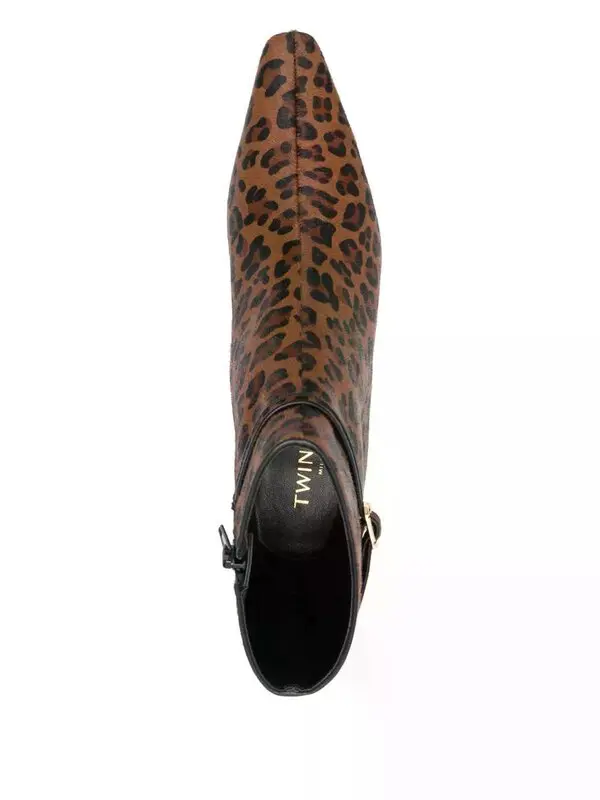 TWINSET Leopard Print Buckled Ankle Boots