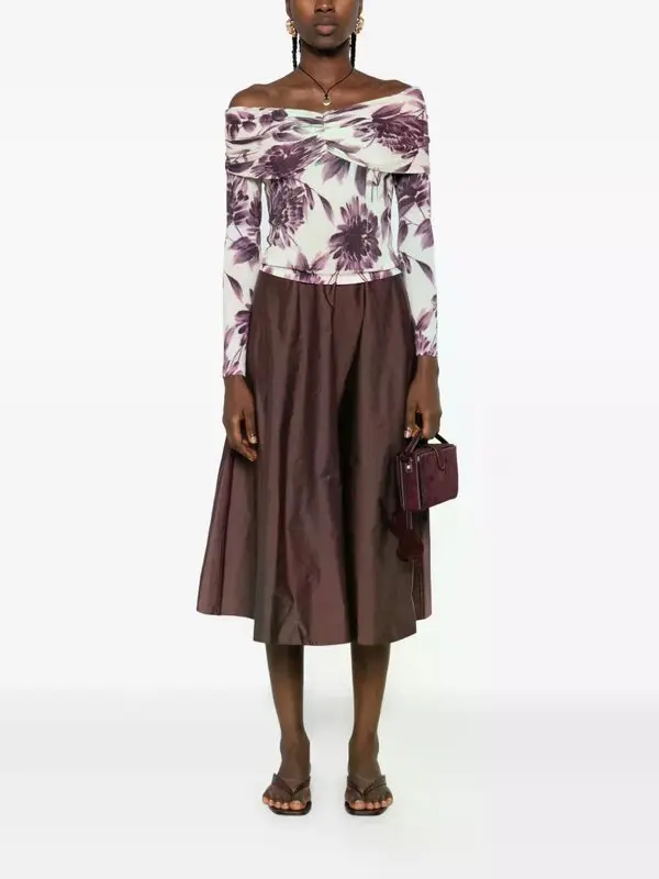 TWINSET Floral Print Off-shoulder Knit Top