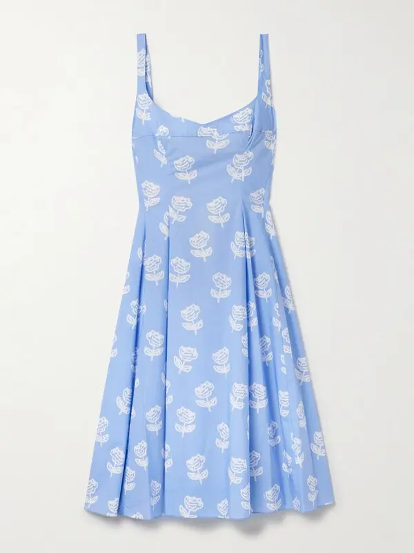 Marni Floral-print Cotton-poplin Midi Dress - Blue