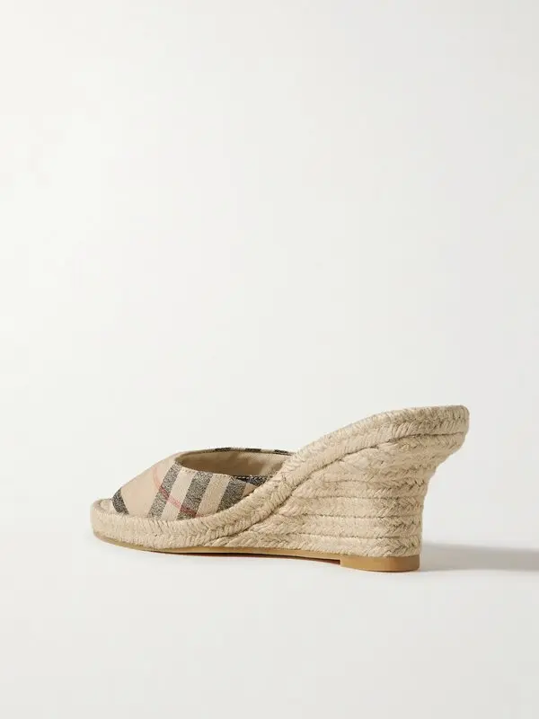 Burberry Checked Canvas-jacquard Espadrille Wedge Mules