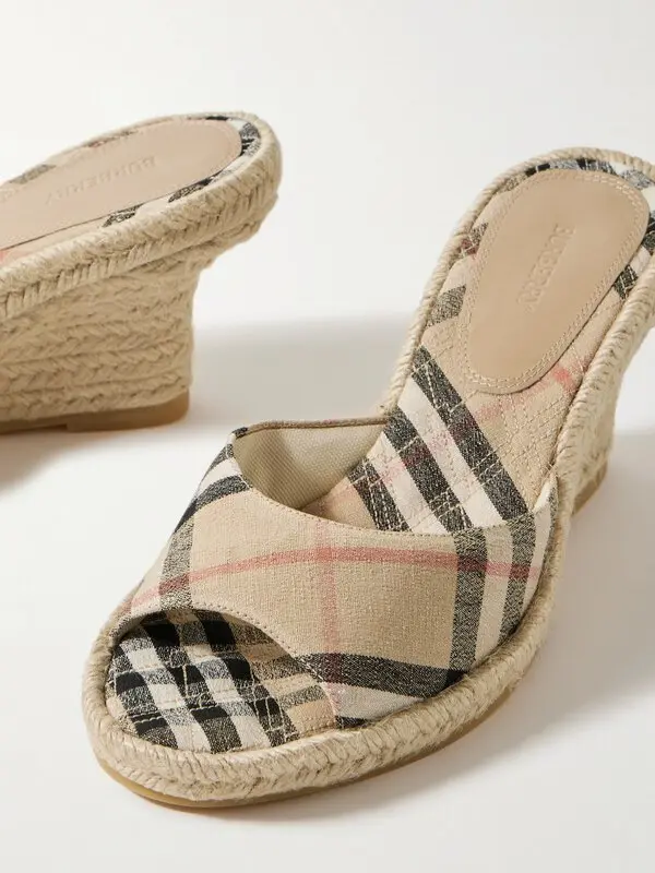 Burberry Checked Canvas-jacquard Espadrille Wedge Mules