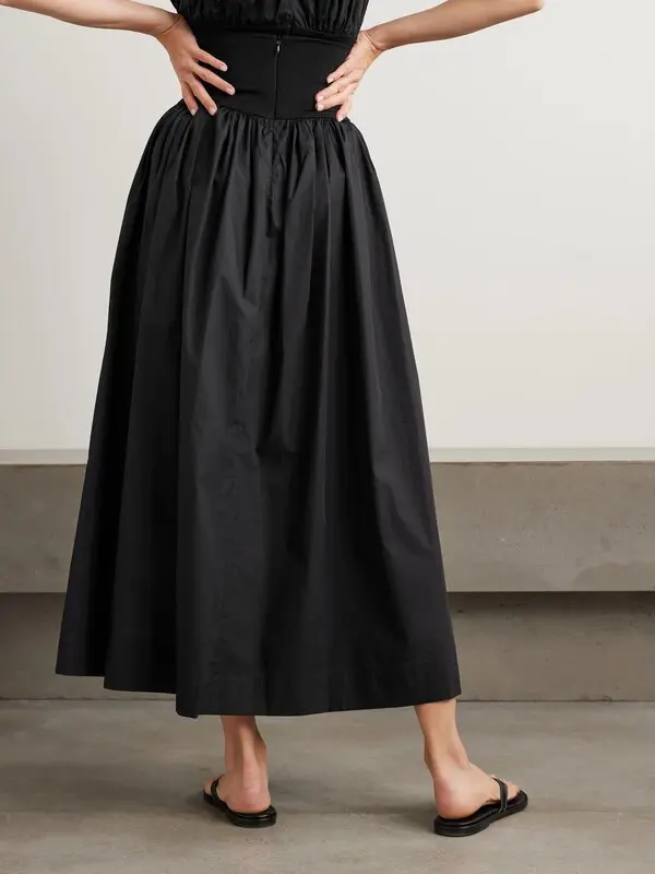 ESSE STUDIOS Gathered Organic Cotton-poplin And Stretch-knit Maxi Skirt
